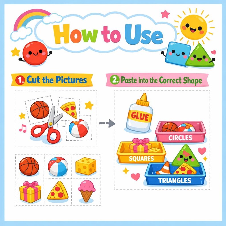 Preschool Shapes Sorting Activity | Cut and Paste Fine Motor Skills ...