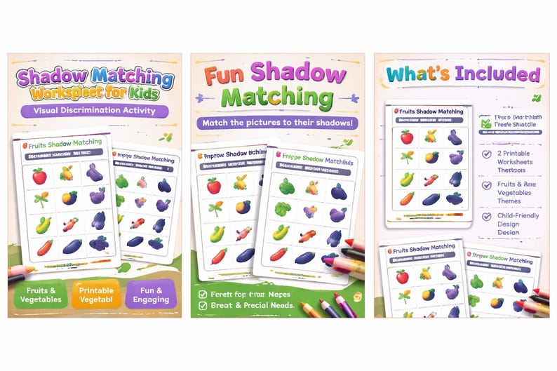Fruits Shadow Matching Worksheet - Etsy
