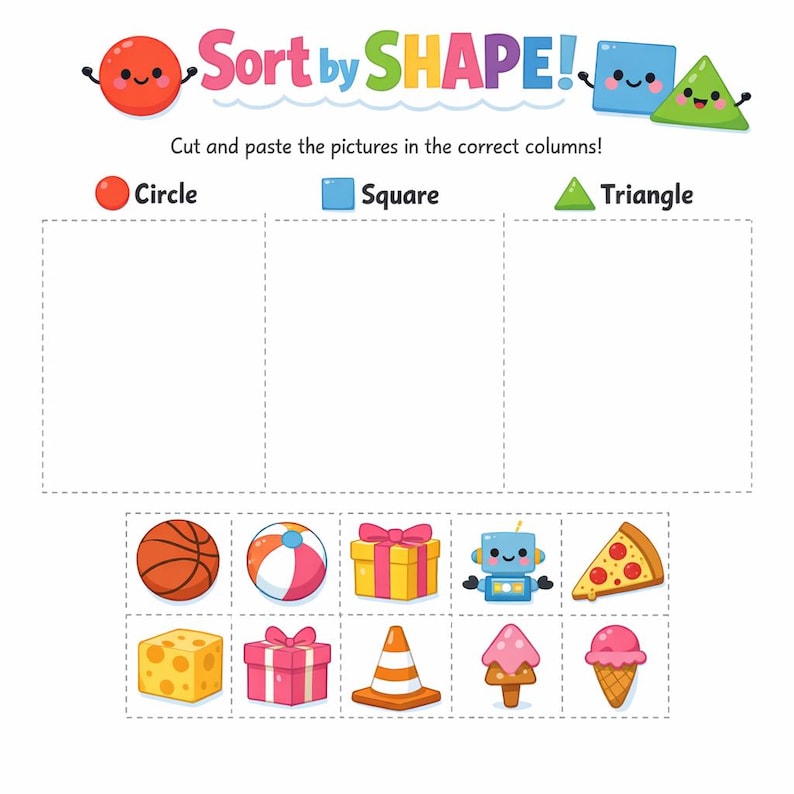 Preschool Shapes Sorting Activity | Cut and Paste Fine Motor Skills ...
