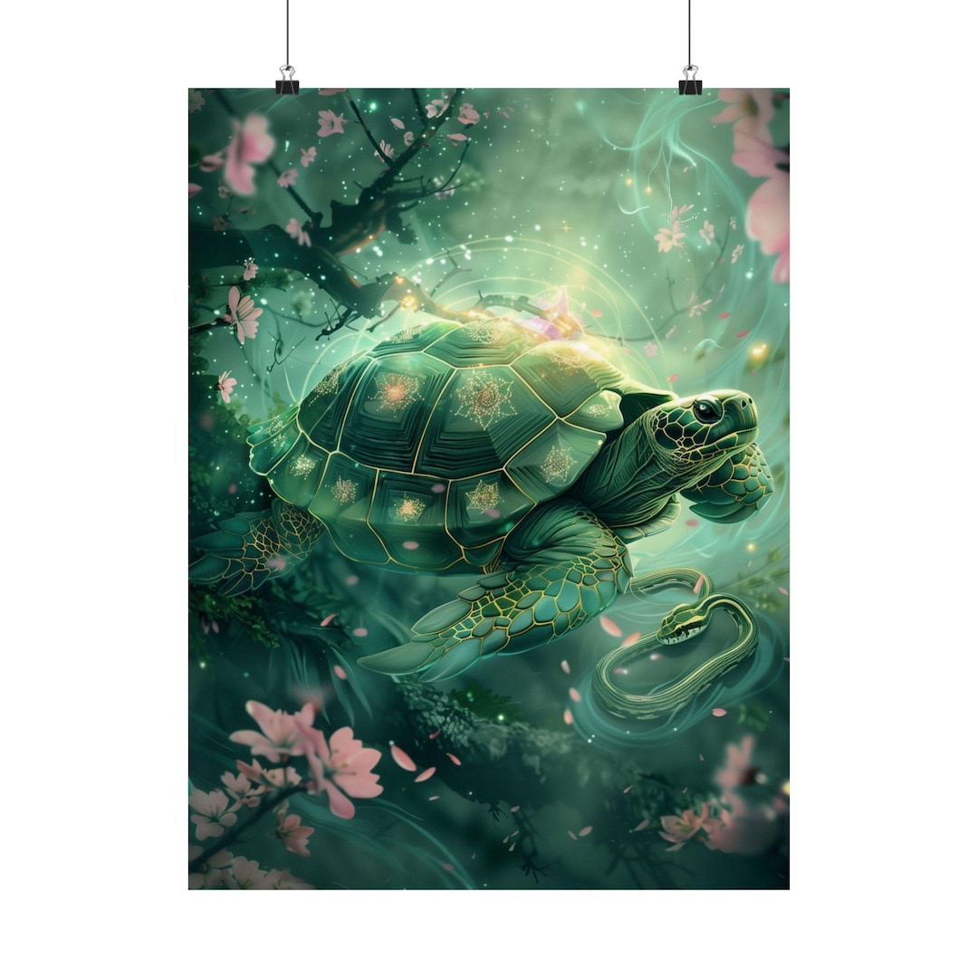 Sacred Genbu Black Tortoise Art Print, Japanese Guardian Spirit Poster ...