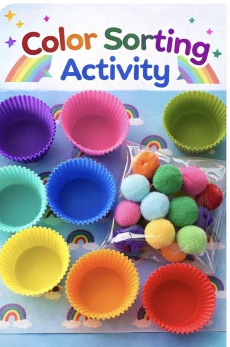 Rainbow Pom Pom Sorting Kit | Toddler Sensory Bin Activity | Preschool ...