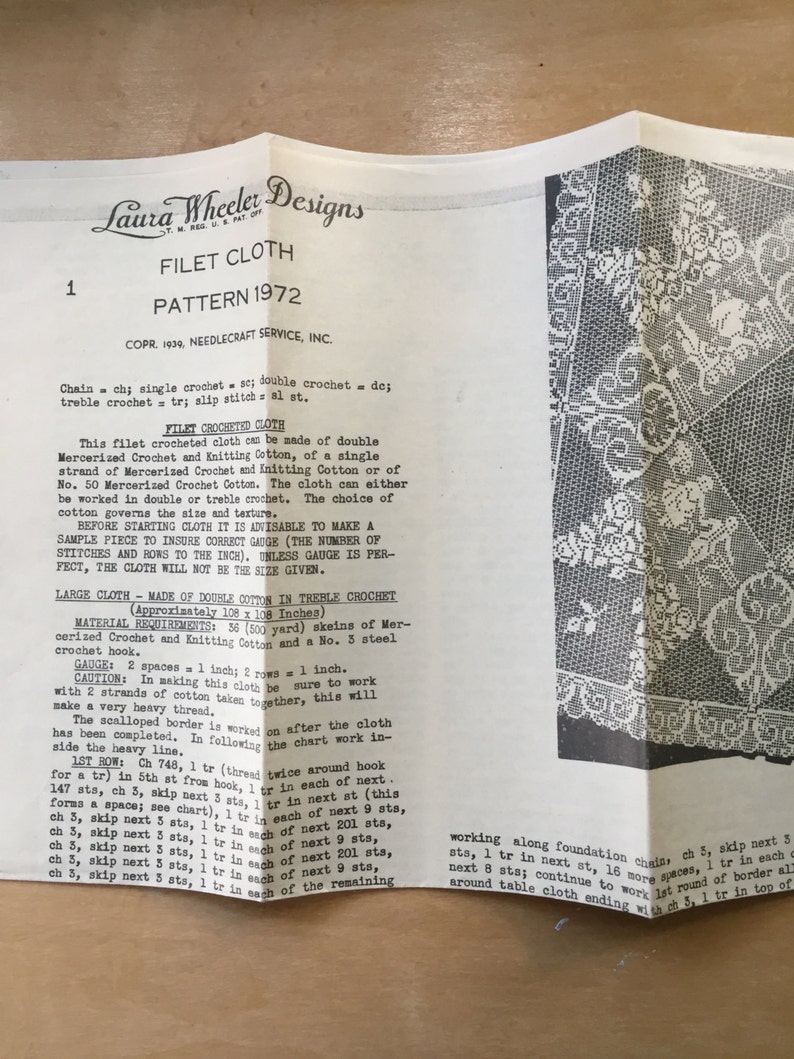 Vintage Laura Wheeler 1939 Filet Cloth Pattern Design 1972 - Etsy