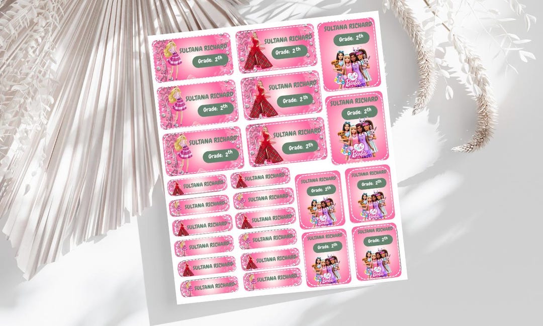 Pink Doll Themed School Name Tags, Printable Desk Labels (digital ...