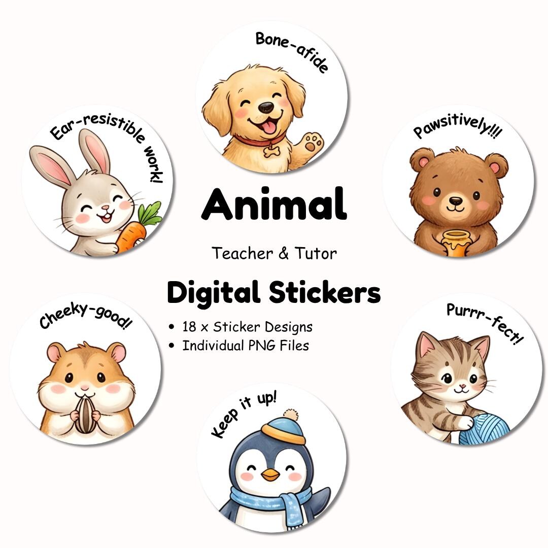 Animal Teacher Digital Stickers – PNG Files for Classroom Feedback - Etsy