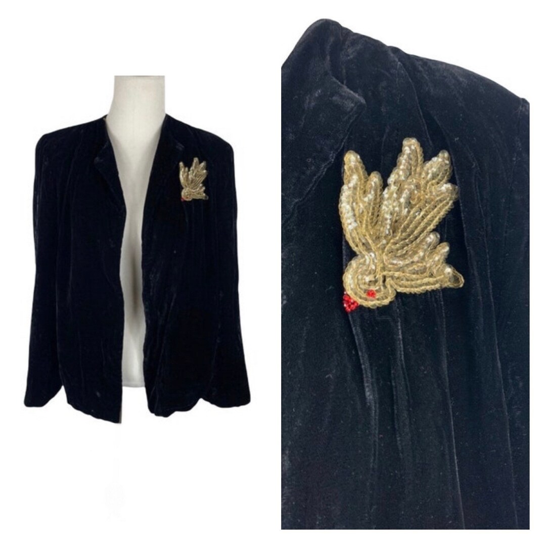 40's Black Silk Velvet Opera Jacket - Etsy