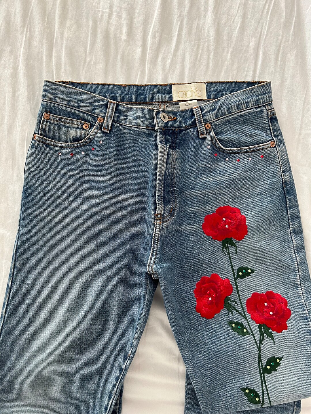 Vintage Cache Rose Embroidered High Waisted Denim Jeans - Etsy