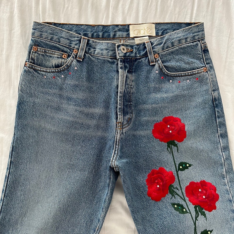 Embroidered Jeans - Etsy