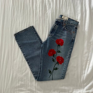 Vintage Cache Rose Embroidered High Waisted Denim Jeans - Etsy