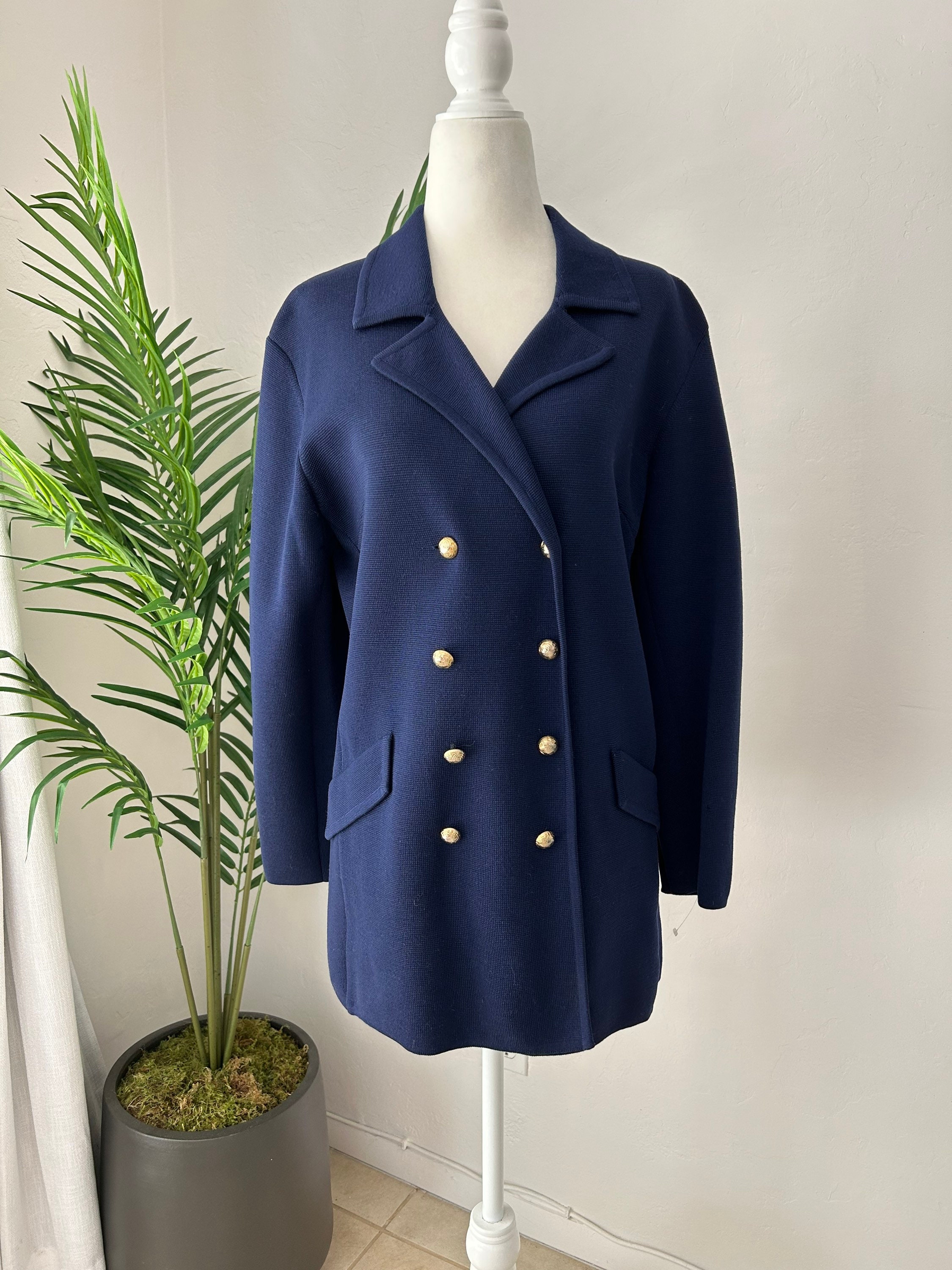 Vintage Navy Blue Double Breasted Knit Sweater - Etsy