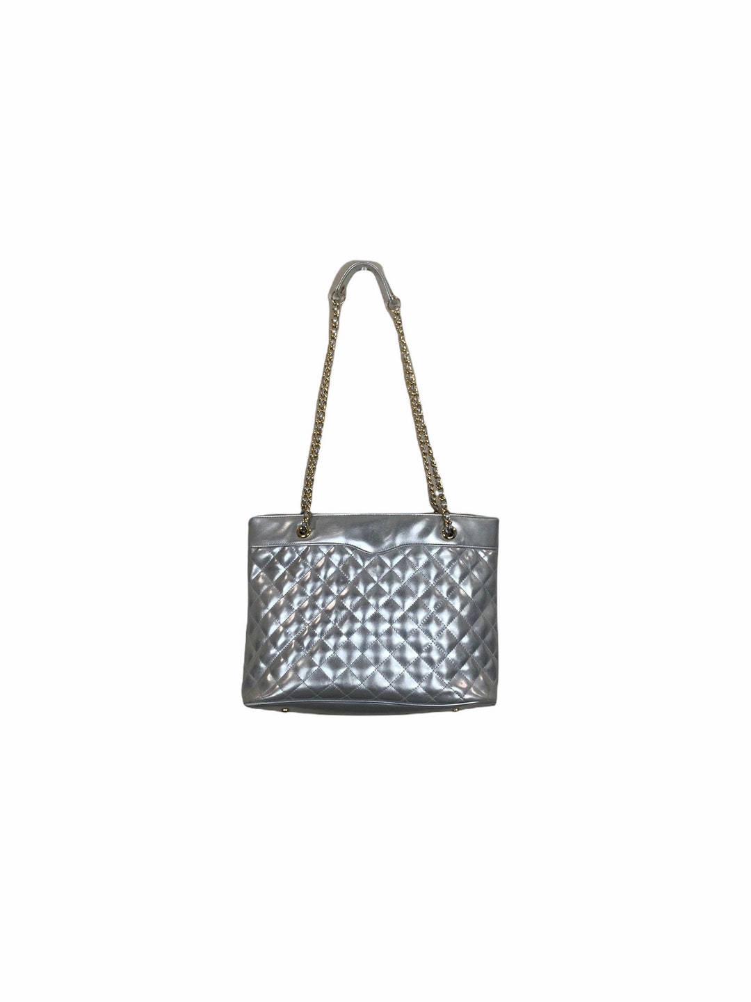 Silver Quilted Shoulder Bag With Gold Chain - Etsy