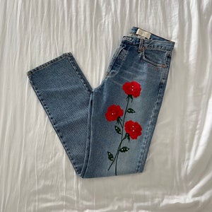 Vintage Cache Rose Embroidered High Waisted Denim Jeans - Etsy