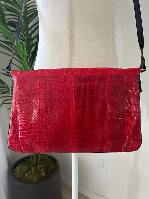 Red Snake Skin Crossbody Envelope Clutch - Gem