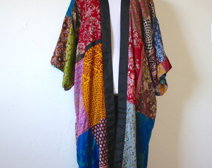 Vintage Reversible Patchwork Silk Kimono Robe - Etsy