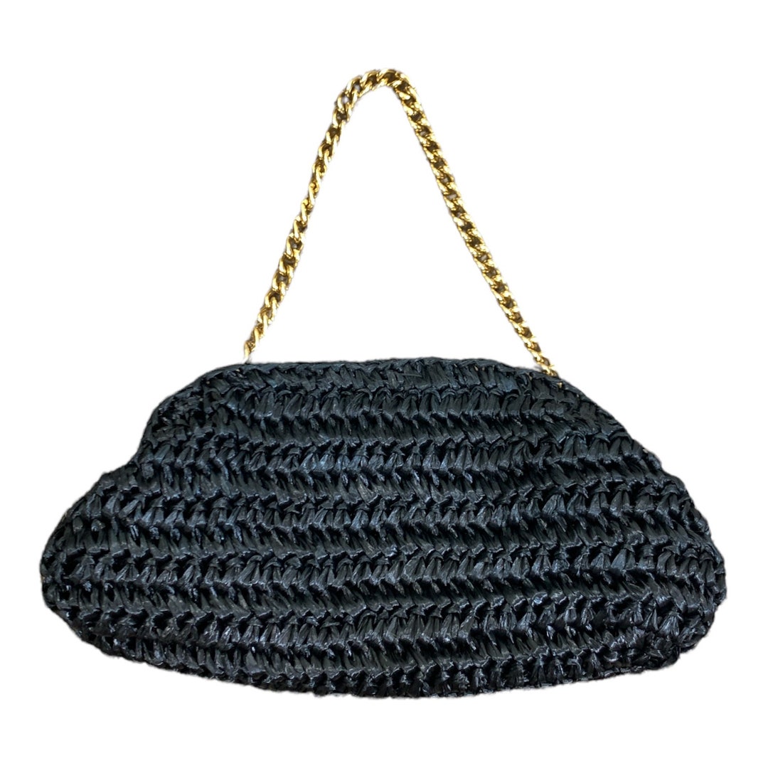 60's Black Woven Raffia Purse - Etsy