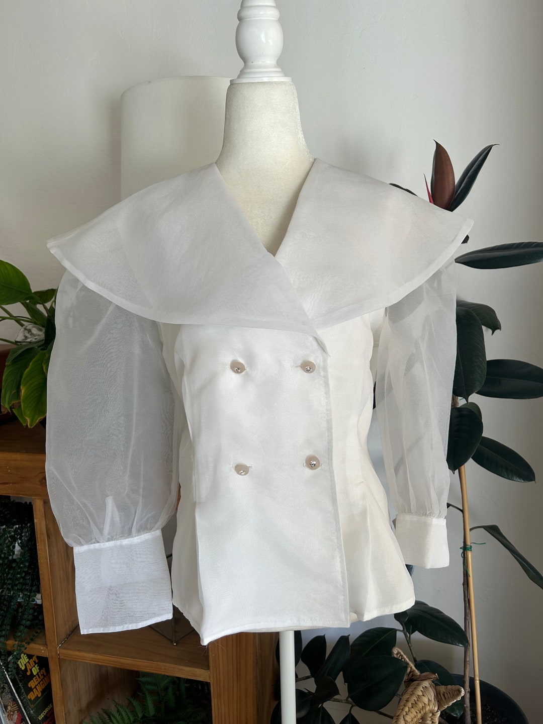 90's White Chiffon Statement Blouse - Etsy