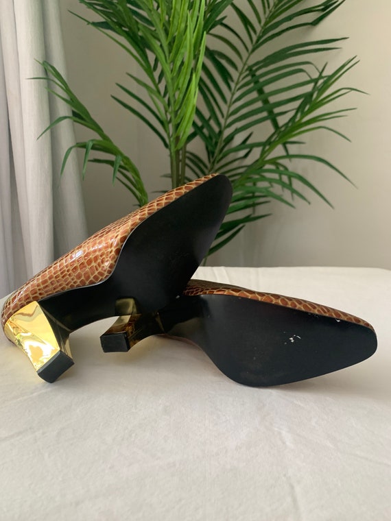 90's Faux Lizard Skin Lion Head Heels 7.5M - Gem