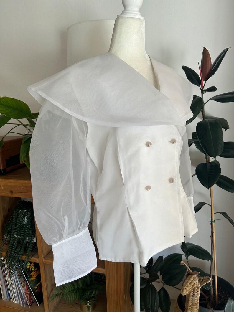 90's White Chiffon Statement Blouse - Etsy