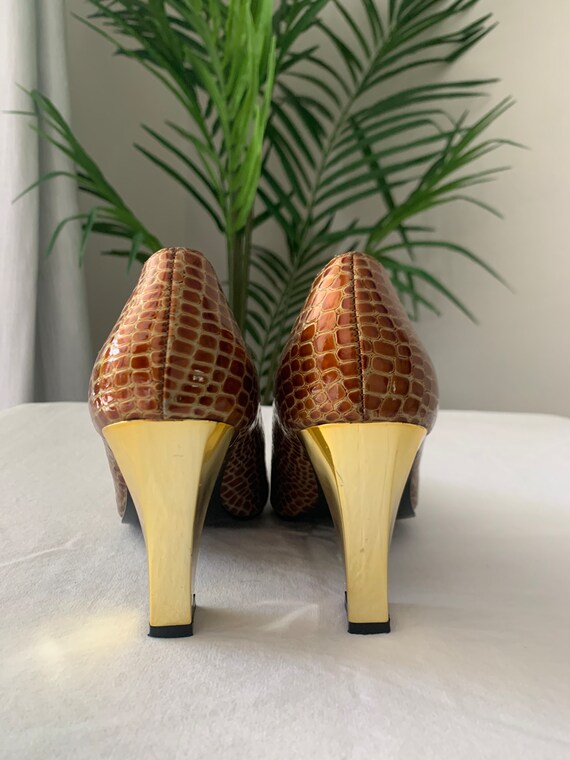 90's Faux Lizard Skin Lion Head Heels 7.5M - Gem