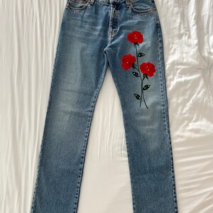 Vintage Cache Rose Embroidered High Waisted Denim Jeans - Etsy