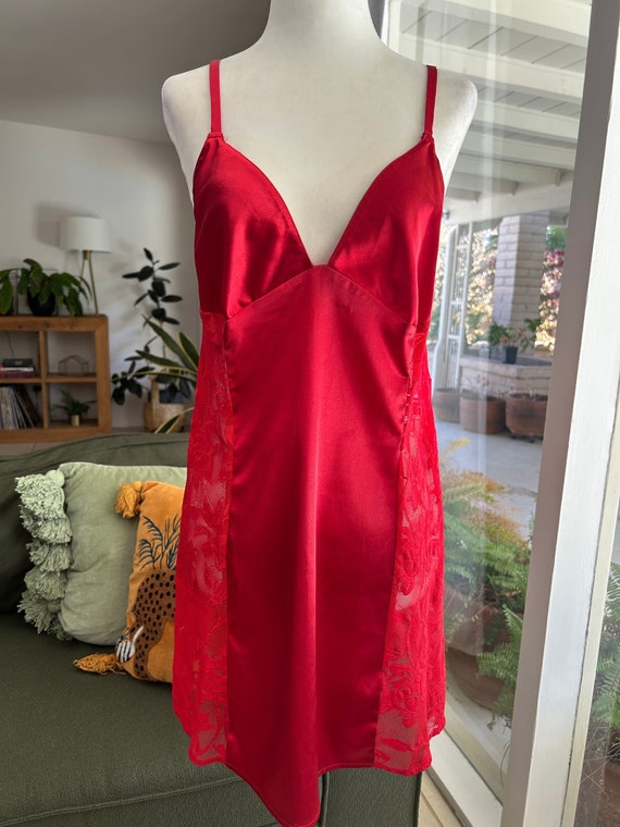 Y2k Red Satin Lace Slip Dress - Gem