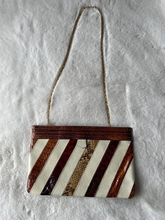 Vintage 70’s Earth Tone Snake Skin Clutch - Gem