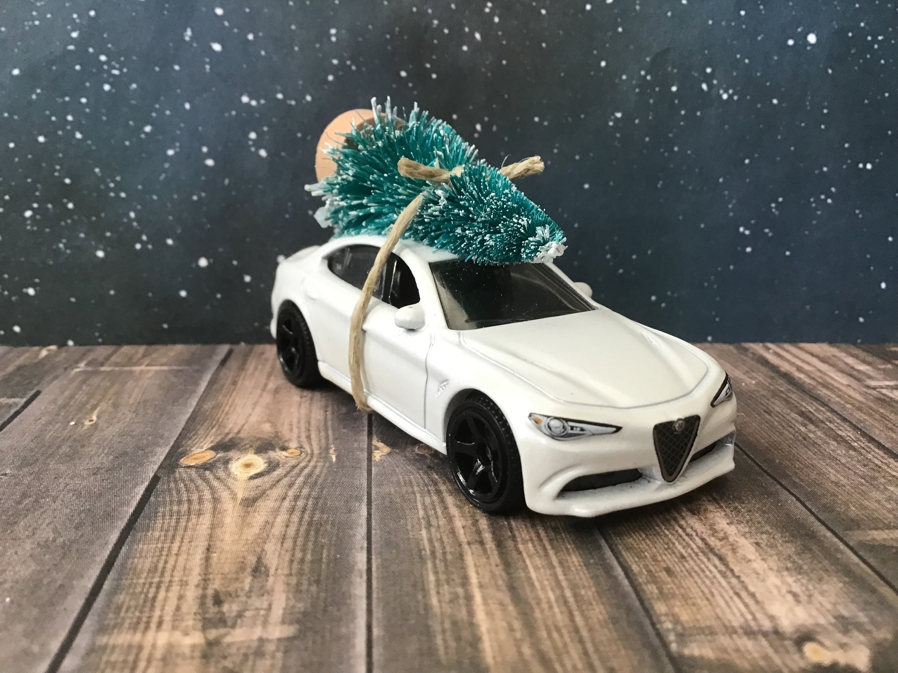 Alfa Romeo Carrying Christmas Tree White Alfa Romeo Car Christmas Ornament Stocking Stuffer Car Christmas Tree Ornament Etsy UK