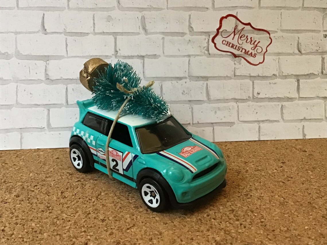 Mini Cooper Carrying Christmas Tree Turquoise Mini Cooper Car - Etsy