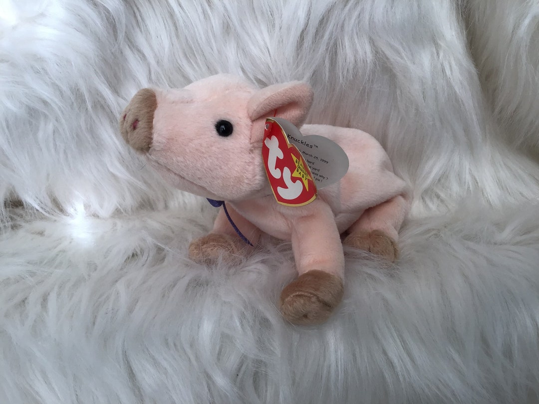Vintage Beanie Baby Knuckles, New Ty Knuckles the Pig Beanie Baby, Pig ...