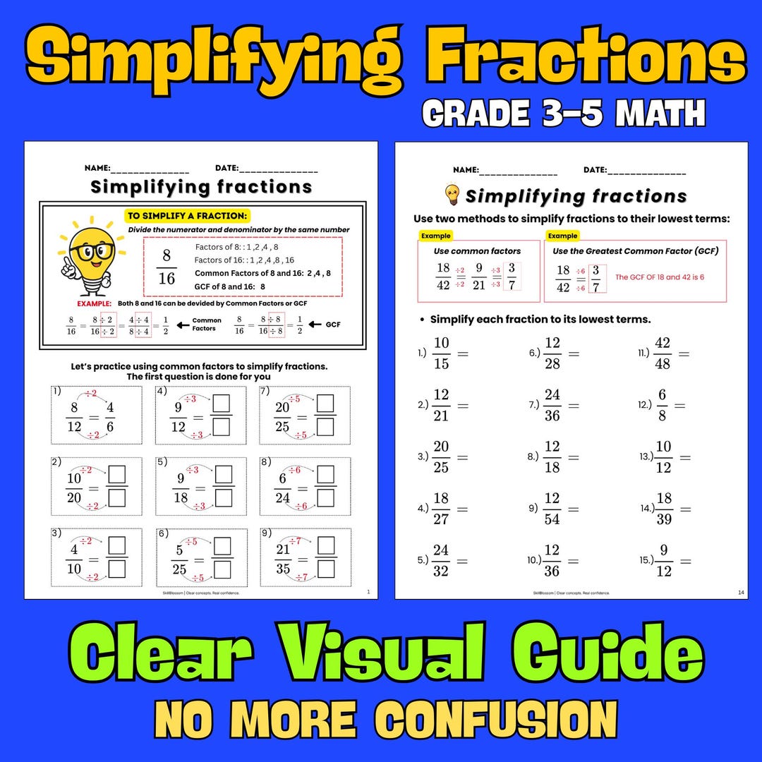 Simplifying Fractions Worksheets | Grade 3–4 Math | PDF | Step-by-step ...
