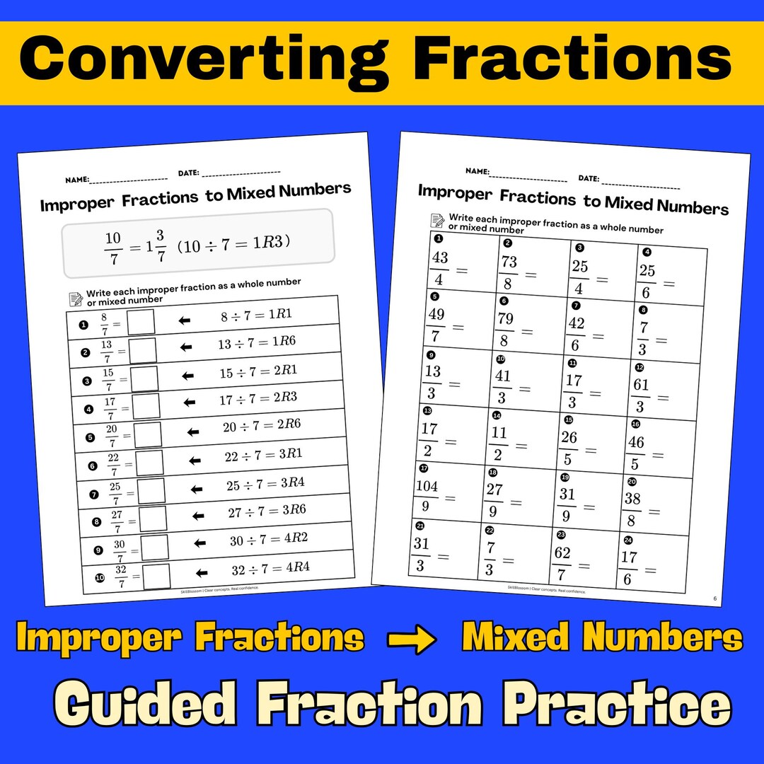 Converting Fractions Worksheets, Mixed Numbers Improper Fractions ...