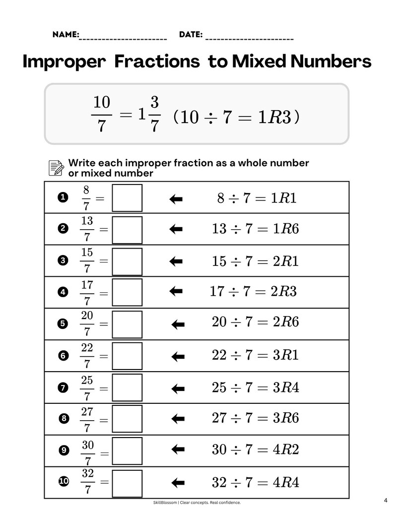Converting Fractions Worksheets, Mixed Numbers Improper Fractions ...