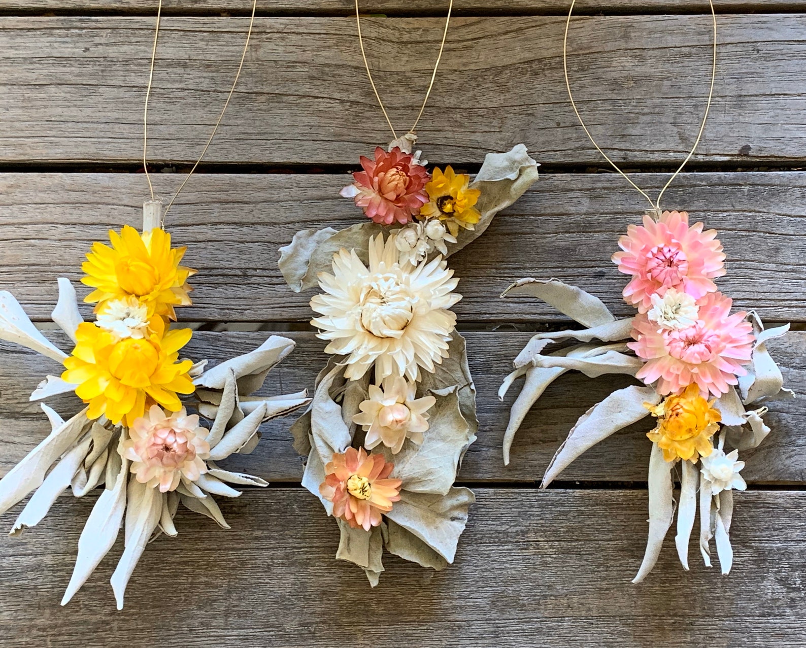 White Sage Ornaments With Straw Flowers Sage Clusters Smudge - Etsy