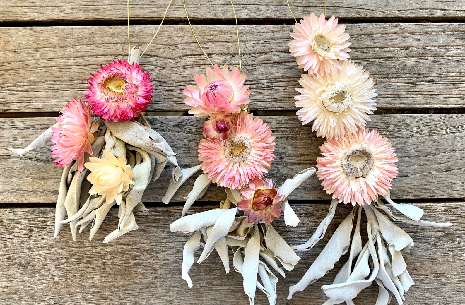 White Sage Ornaments With Straw Flowers Sage Clusters Smudge - Etsy