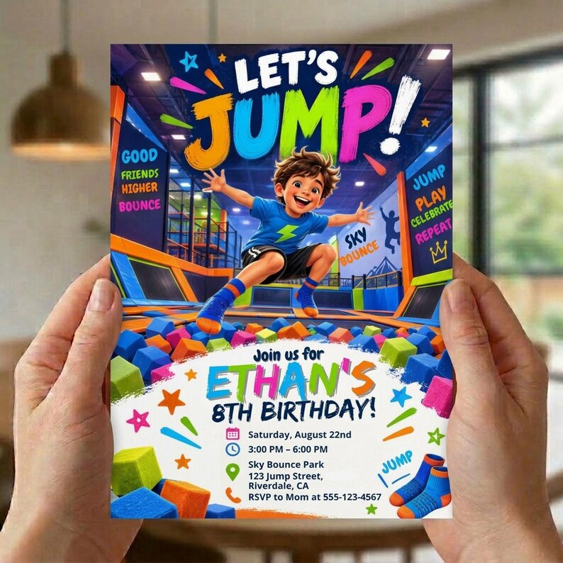 8th Birthday Invitation Trampoline Birthday Invite Jump Park Birthday ...