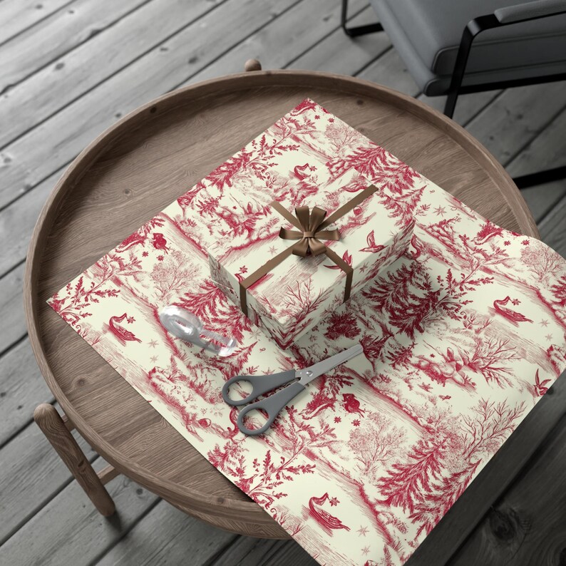 Vintage Christmas Toile Wrapping Paper Roll Vintage Christmas Tree Gift ...