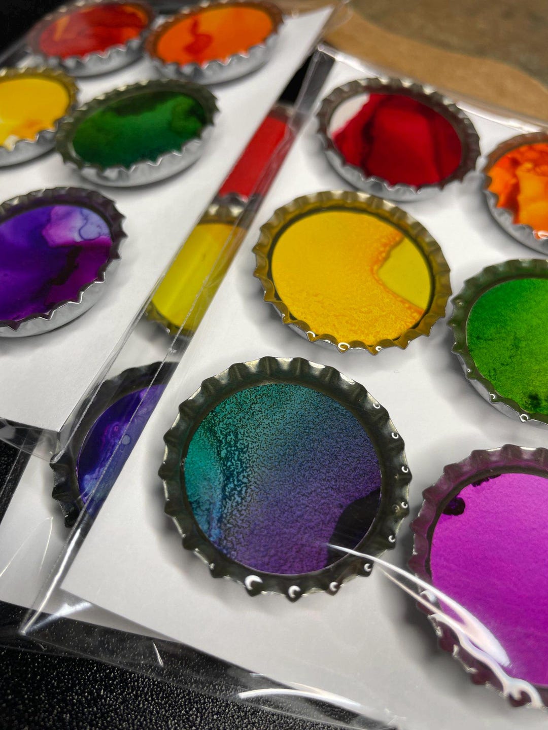 Rainbow | Bottle Cap Magnets | 6-pack | Hand Painted | Abstract Art ...