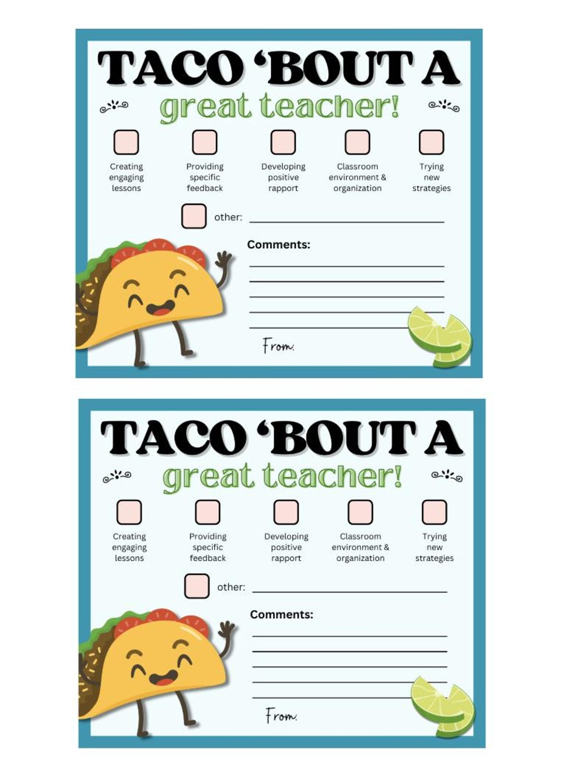 Teacher Feedback Card | Walkthrough Form | Administrator Positive ...