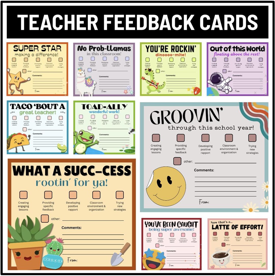 Teacher Feedback Cards Walkthrough Forms Admin Positives GROWING BUNDLE ...