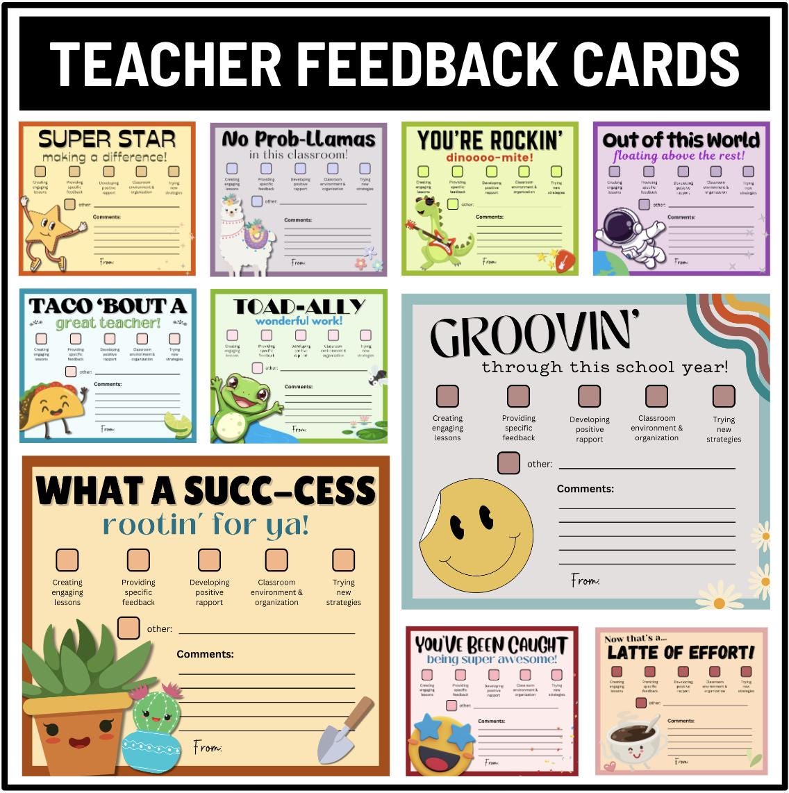 Teacher Feedback Cards Walkthrough Forms Admin Positives GROWING BUNDLE ...