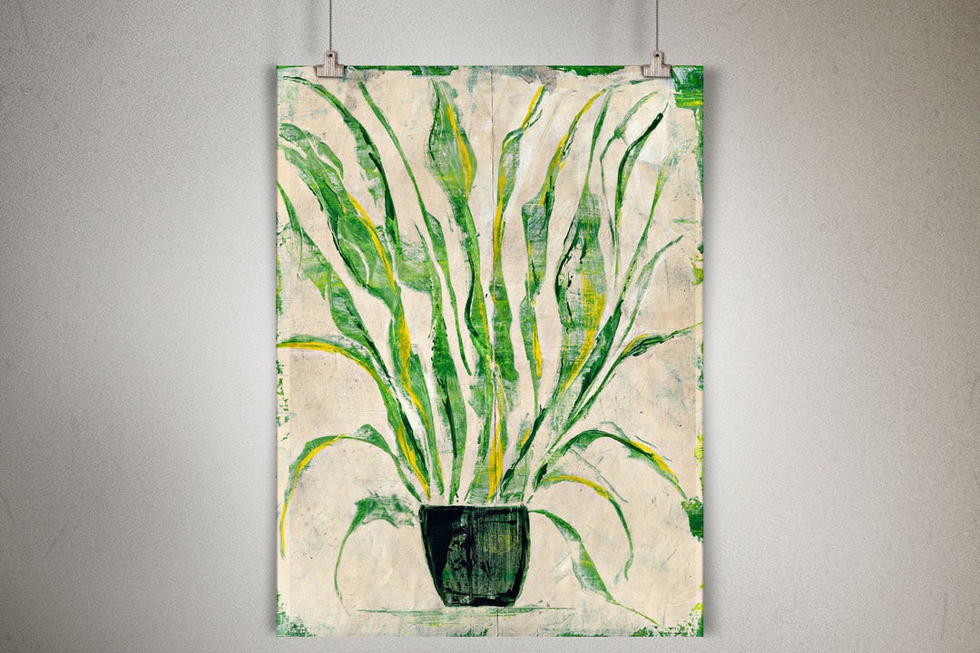 Snake Plant Painting, Acrylic on Canvas Sheet, Green Leaves, Cream ...