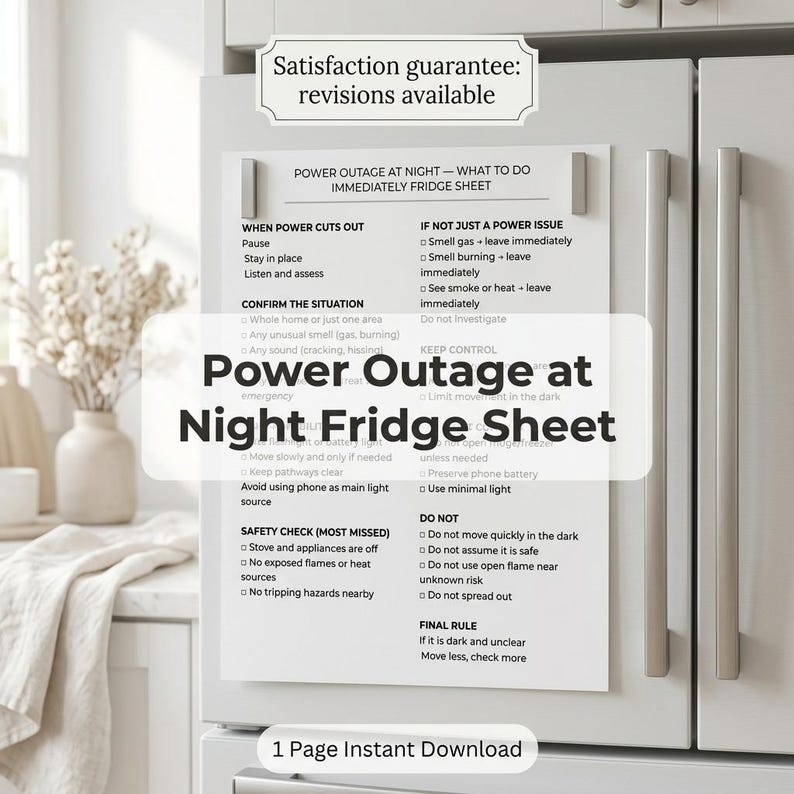 Night Power Outage Fridge Sheet | Emergency Safety Plan (digital ...