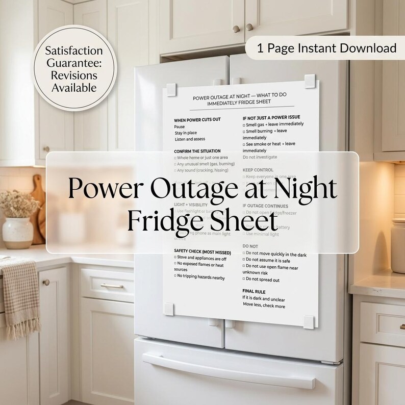 Night Power Outage Fridge Sheet | Emergency Safety Plan (digital ...