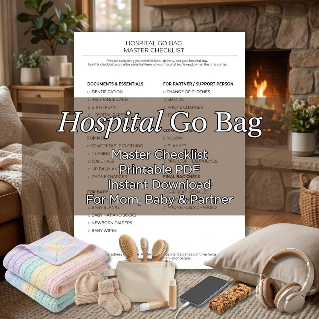 Hospital Go Bag Checklist | Mom, Baby, Partner Packing List (digital ...