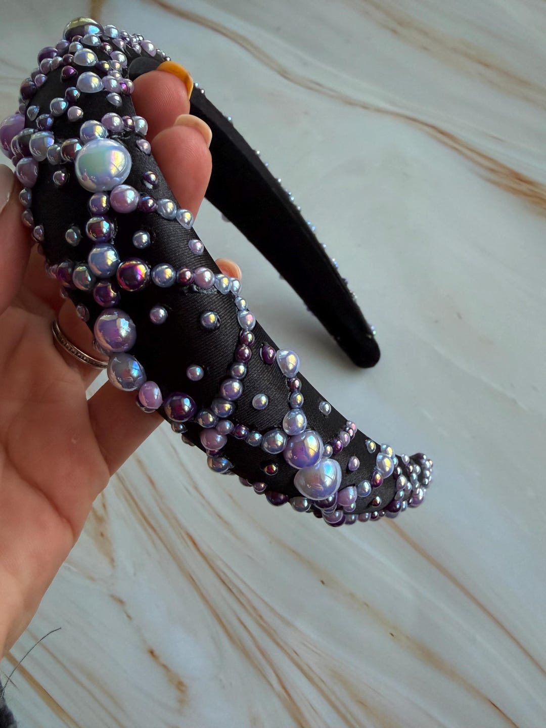 Black Pearl Headband, Sparkly Statement Headpiece, Elegant Beaded Hair ...