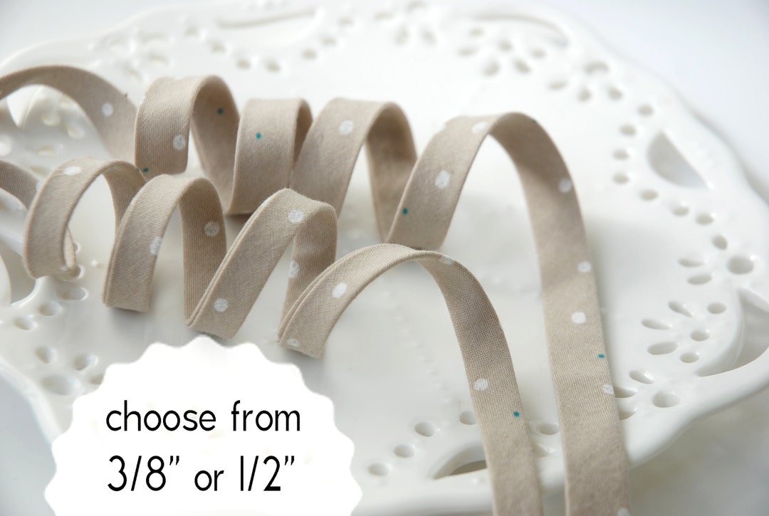 Tan With White and Teal Dots - Double Fold, Bias Tape - 3 Yards, CHOOSE ...