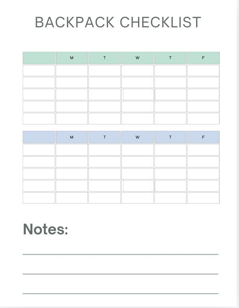 Editable Backpack Checklist for 2 Kids | Weekly School Routine Chart ...
