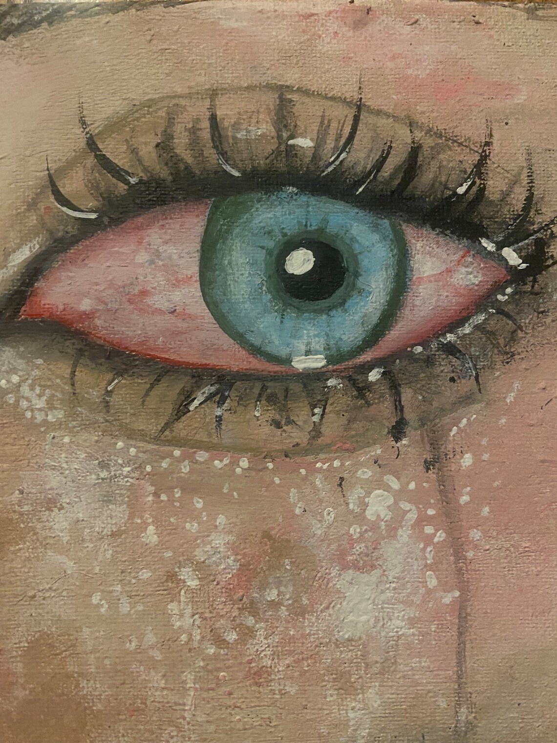 Crying Blue Green Eye - Hand Painted- Acrylic Canvas - Etsy