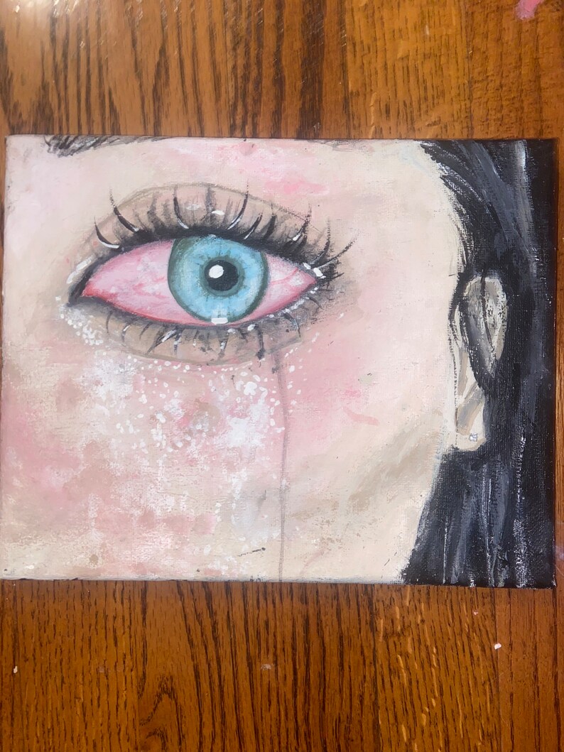 Crying Blue Green Eye - Hand Painted- Acrylic Canvas - Etsy