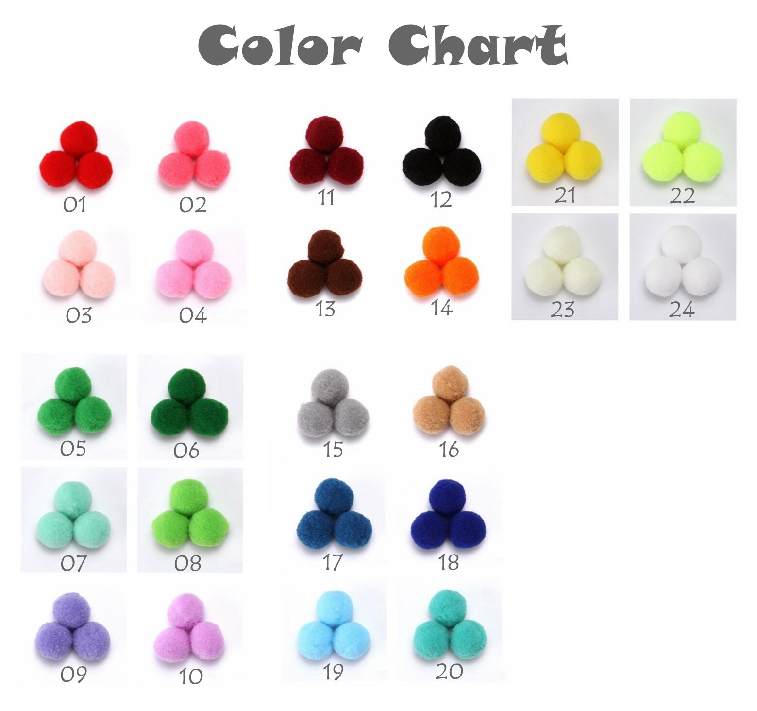 Pom Poms Available in 24 Colors / Polyester Pom Poms / Polyester Balls ...