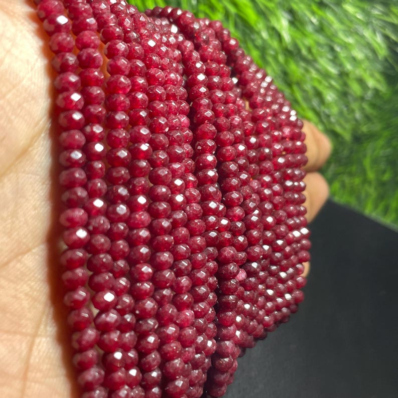 Natural Ruby Beads Strand, Faceted Ruby Rondelle Beads, Red Ruby Loose ...